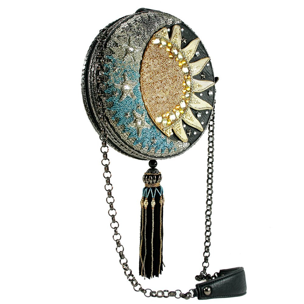 Mary Frances Day To Night Celestial Sun and Moon Beaded Round Crossbody Handbag, Multi