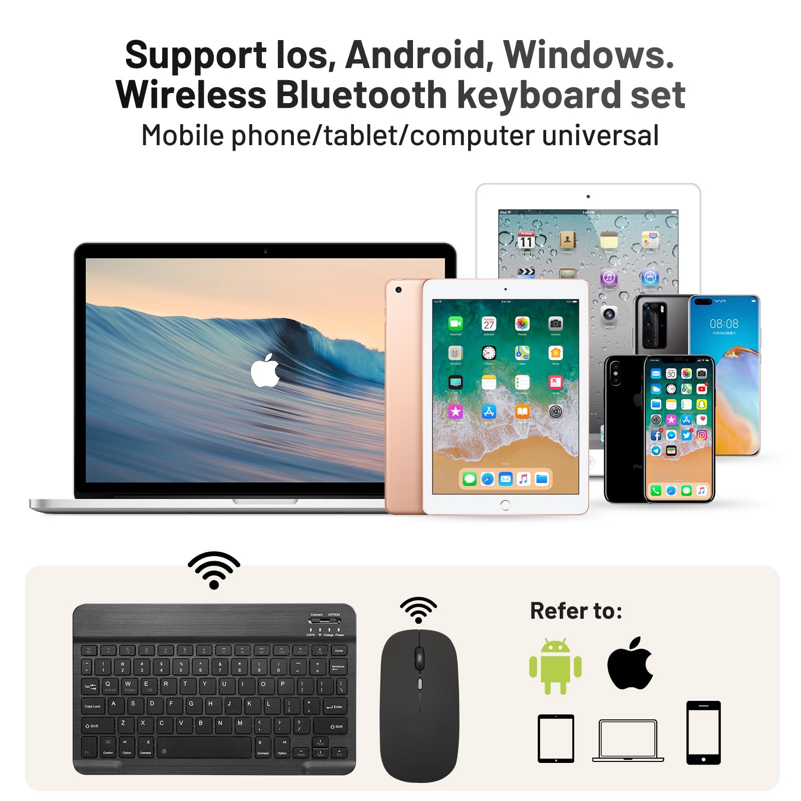Bluetooth Keyboard and Mouse Combo Rechargeable Portable Wireless Keyboard Mouse Set for Apple iPad iPhone iOS 13 and above Samsung Tablet Phone Smartphone Android Windows (10 inch Yellow)