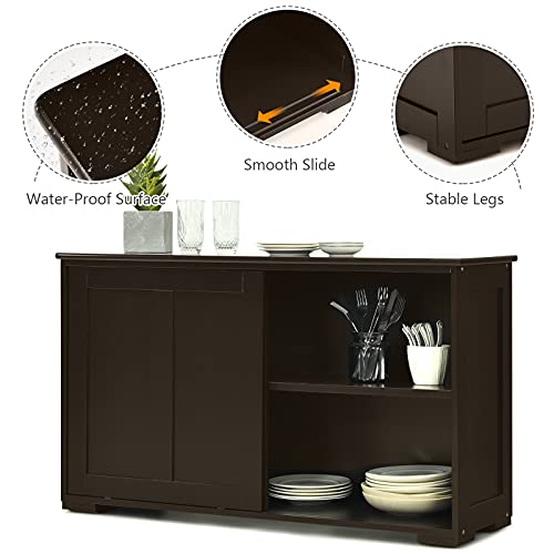 GORELAX Buffet Cabinet with Storage, Stackable Kitchen Sideboard w/Sliding Doors, Storage Cupboard w/Adjustable Shelves, Console Table, Narrow Buffet Table for Dining Living Room (Espresso)