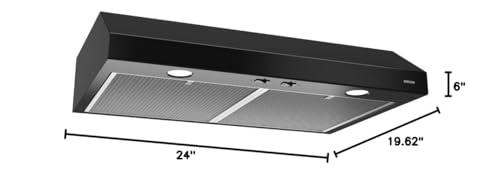Broan-NuTone 24-inch Under-Cabinet 4-Way Convertible Range Hood with 2-Speed Exhaust Fan and Light,Black