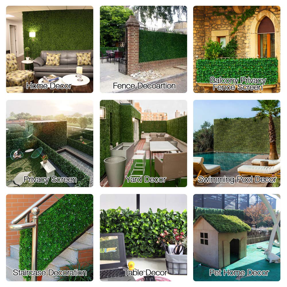ULAND Artificial Grass Wall Panels, 12pcs 20"x20" Boxwood Hedges Mats, Greenery Backdrop Garden Privacy Screen Fence