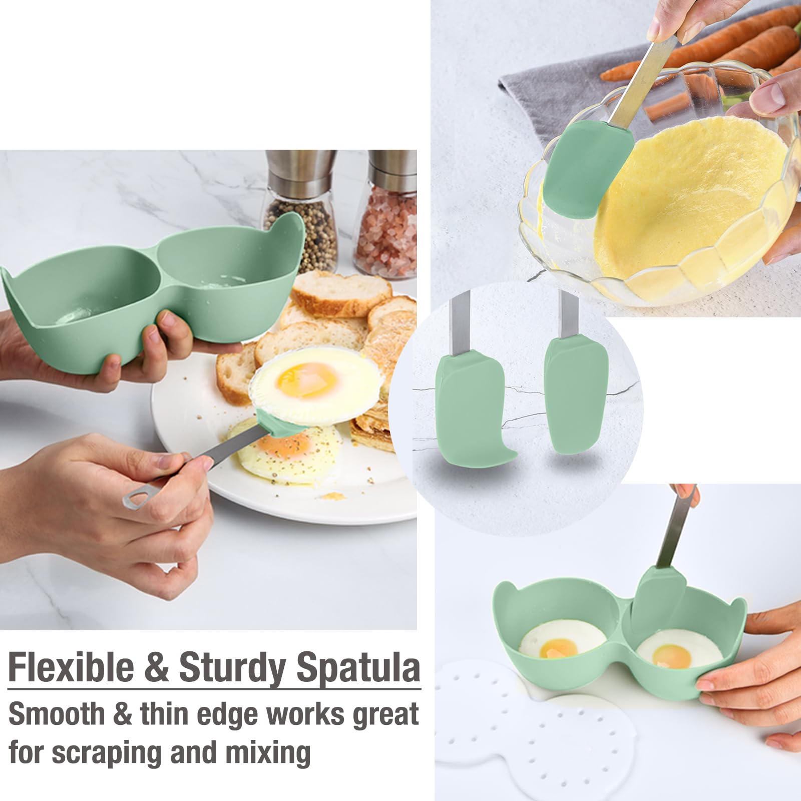 Microwave Egg Poacher, 2 Cavity Silicone Poached Egg Cooker with Lid and Handle for Microwave, Instant Pot and Stovetop, Egg Poacher Cups Kitchen Cooking Tools Dishwasher Safe Pack of 4 (Green)