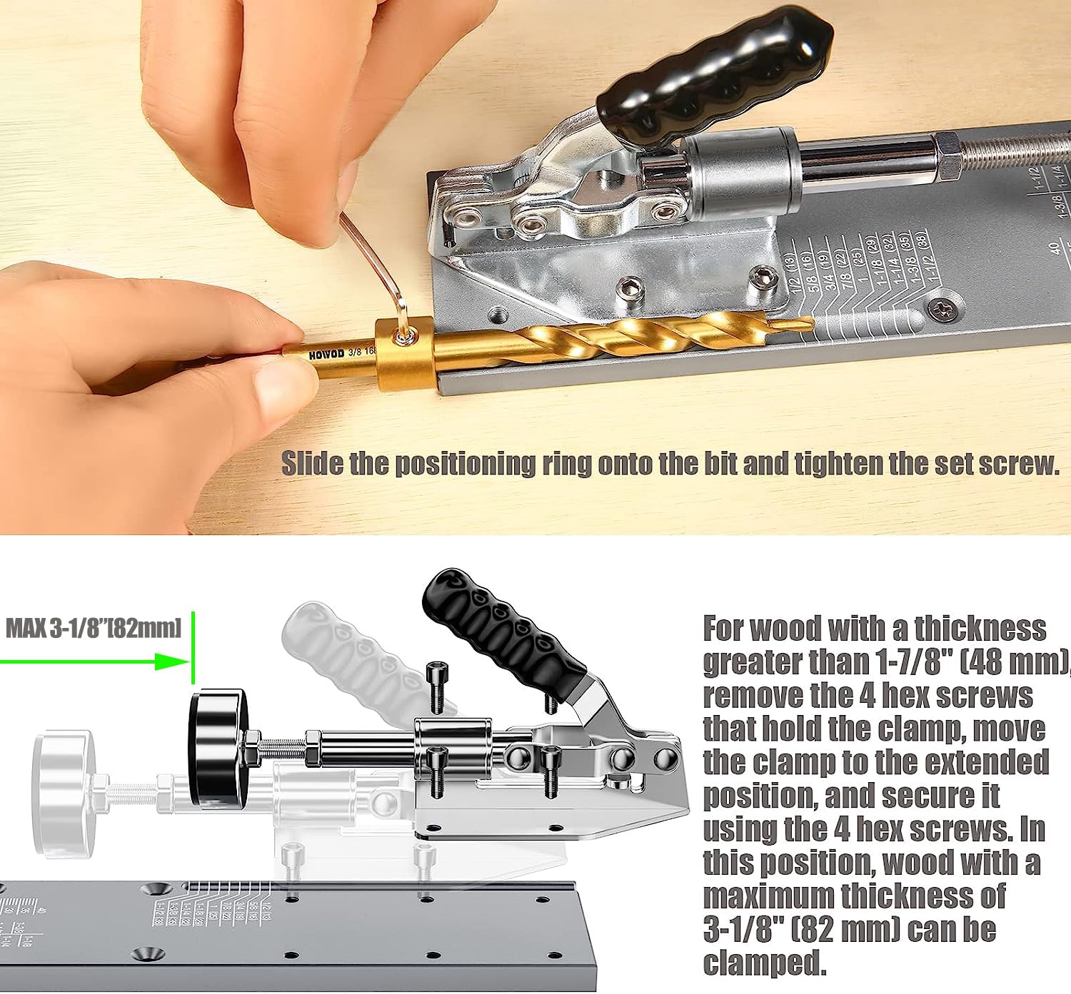 HOWOD Pocket Hole Jig Kit, Professional and Upgraded All-Metal Pocket Screw Jig.
