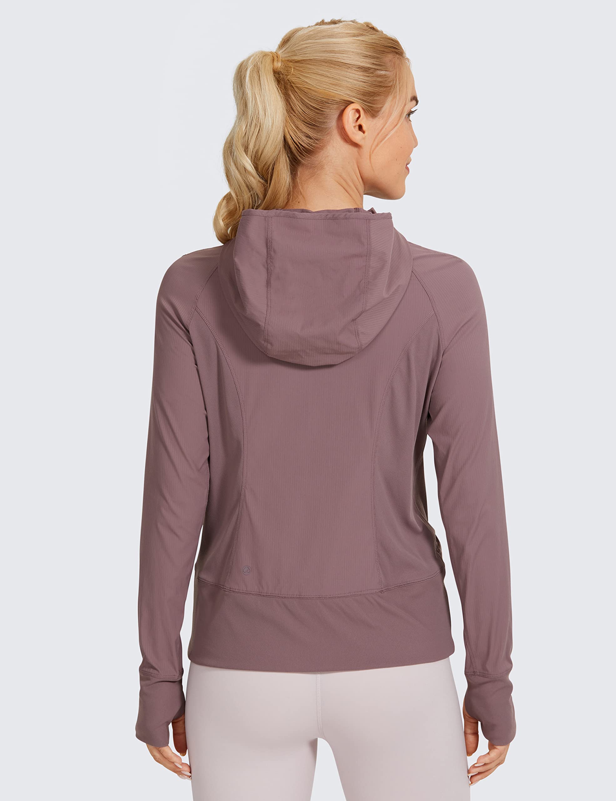 CRZ YOGA Women's Lightweight Breathable Athletic Jackets Full Zip Sweatshirt Running Hoodies with Pockets Mauve Medium