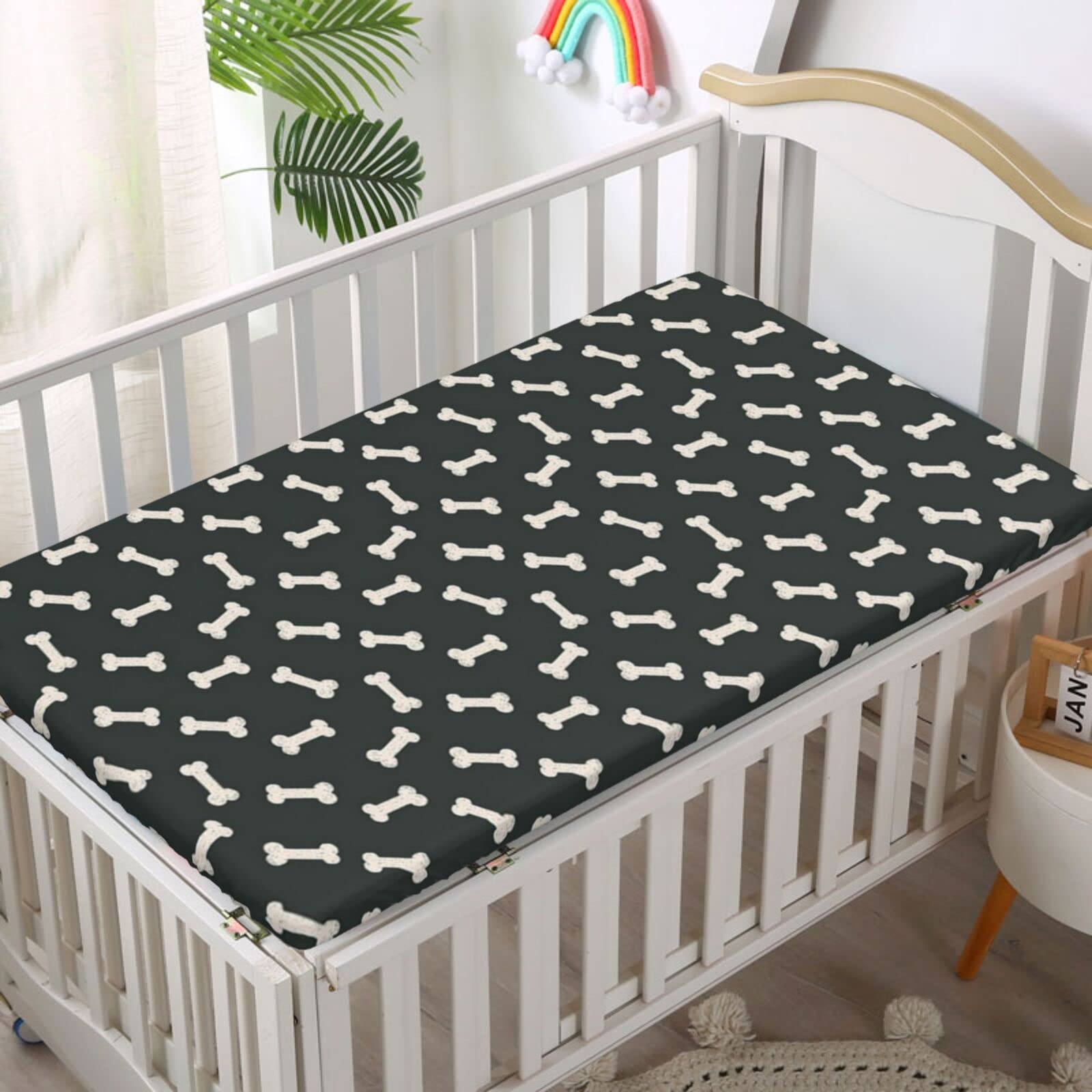 Dog Bone Themed Fitted Crib Sheet,Standard Crib Mattress Fitted Sheet Ultra Soft Material-Baby Crib Sheets for Girl or Boy, 28β x52β,Ivory and Charcoal Grey