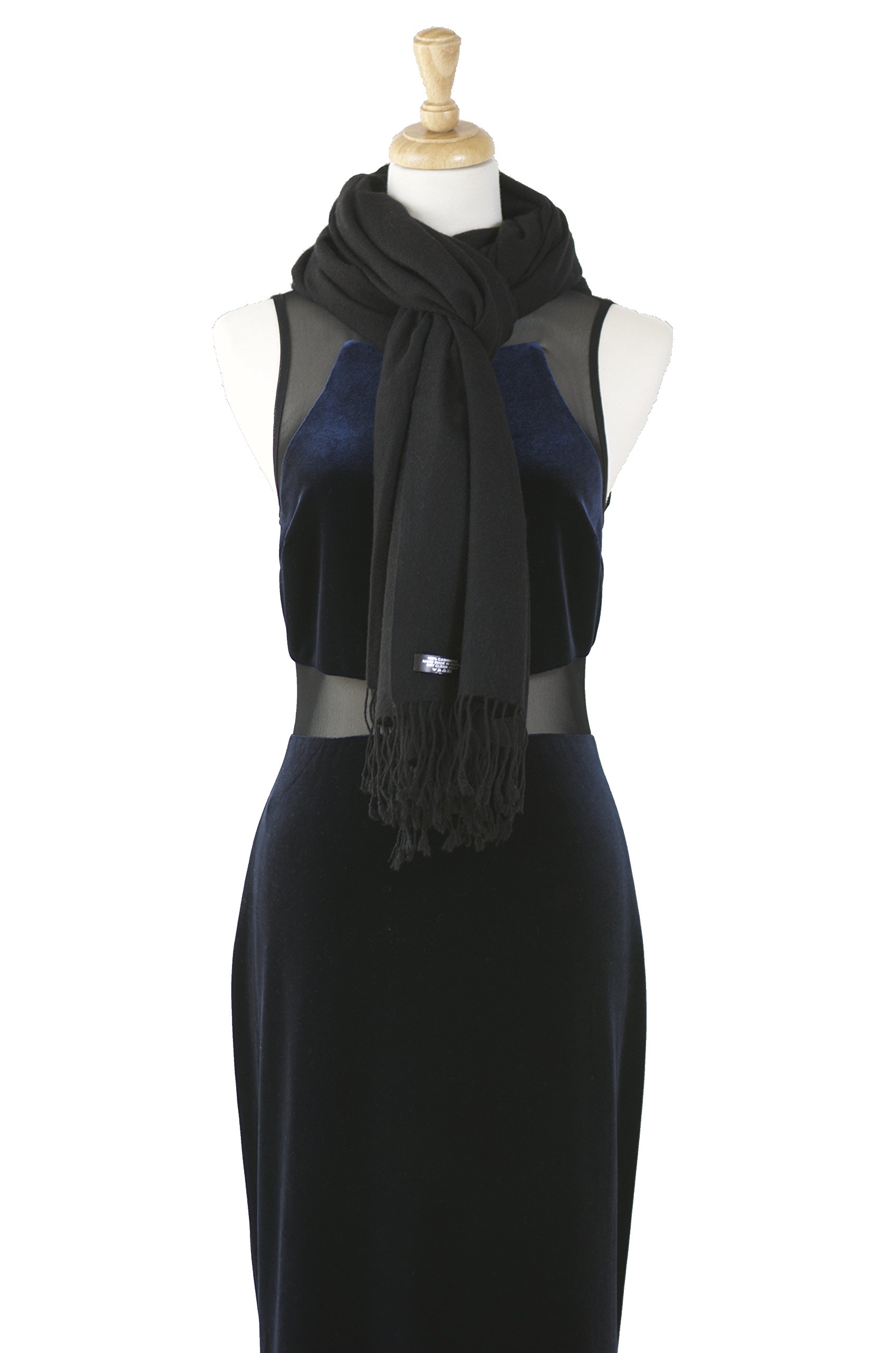 Cashmere Shawl Scarf Handmade 100% Pure Lightweight Oversized (Black)