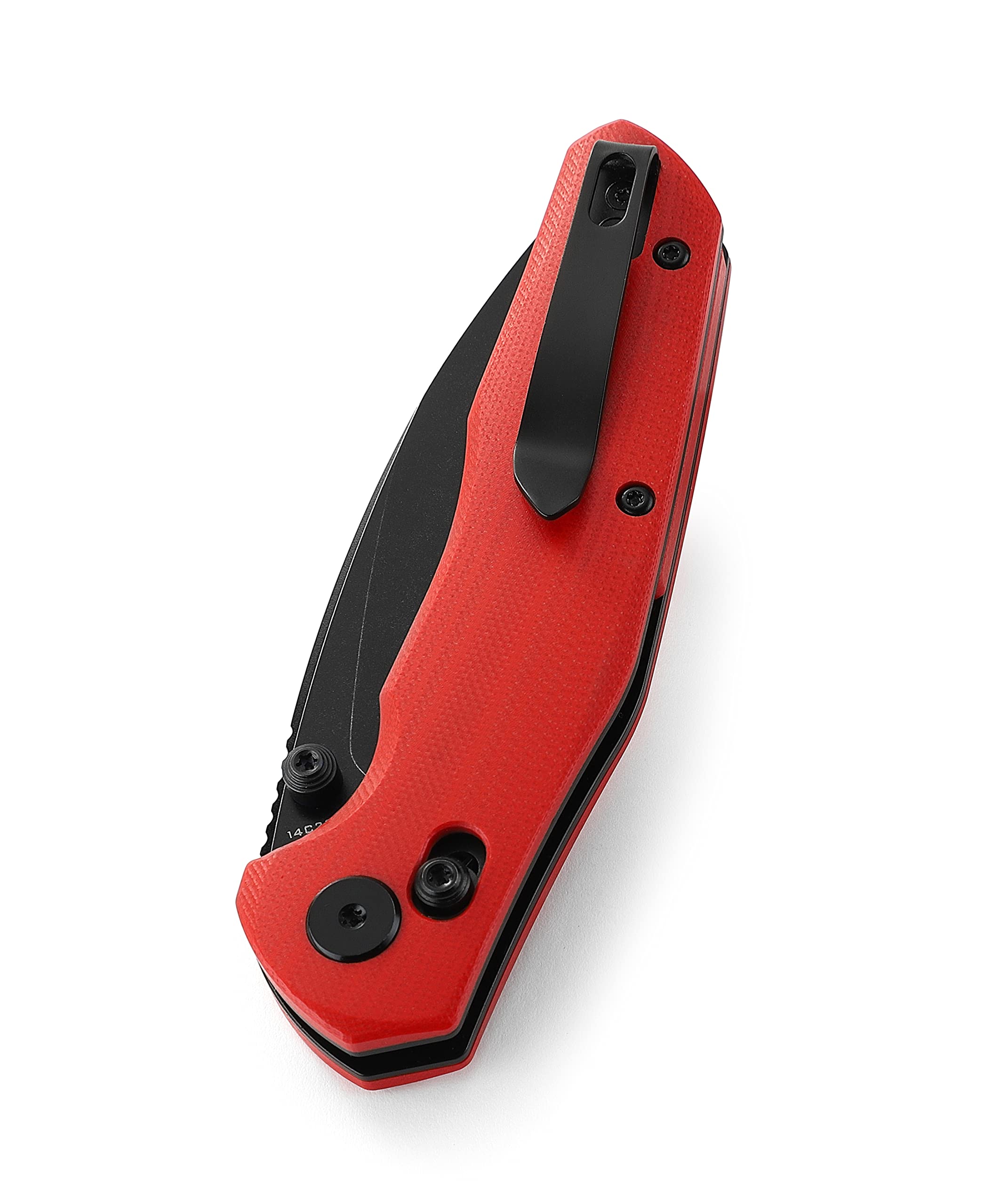 BESTECHMAN Ronan EDC Folding Knife Red G10 Handle Pocket Knife, 14C28N Steel Thumb-Stud Outdoor Tools, BMK02J (Red Handle)