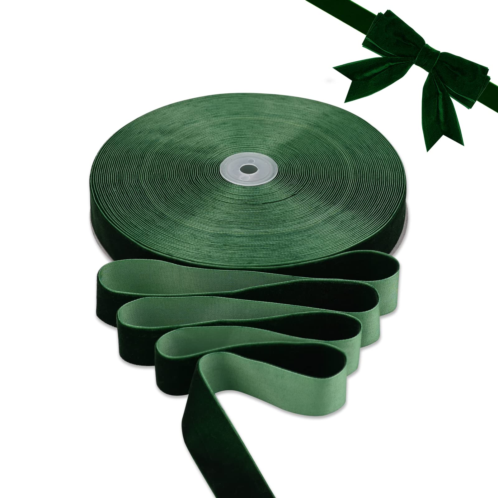 BokingOne Dark Green Velvet Ribbon 1 Inch X 30 Yds Wide Vintage Nylon Velvet Wired Ribbon with Spool for Gift Wrapping Wedding Decorations Home Decor Arts Crafts Projects