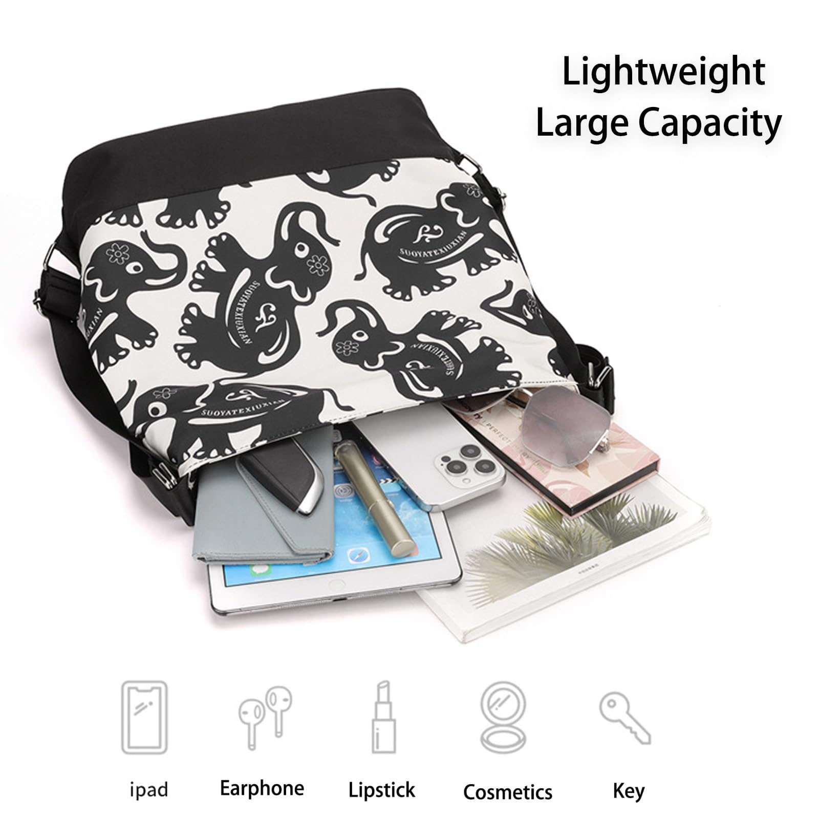 Crossbody Bag for Women Medium Drawstring Top Handle Handbag Canvas Striped Tote Bag Shoulder Bag Clutch Purse (Black)