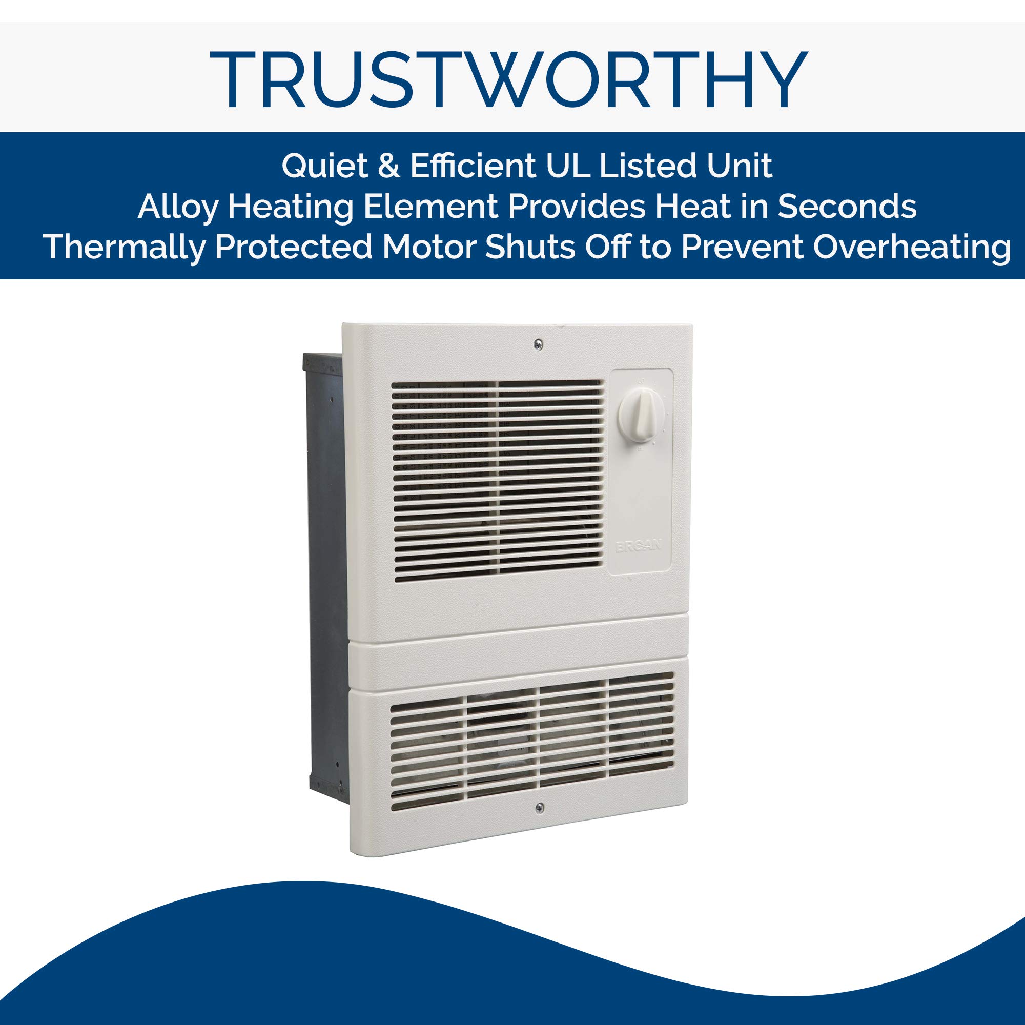 Broan-NuTone 9815WH High Capacity Wall Heater with Built-In Adjustable Thermostat, 1500W, 120/240V, White