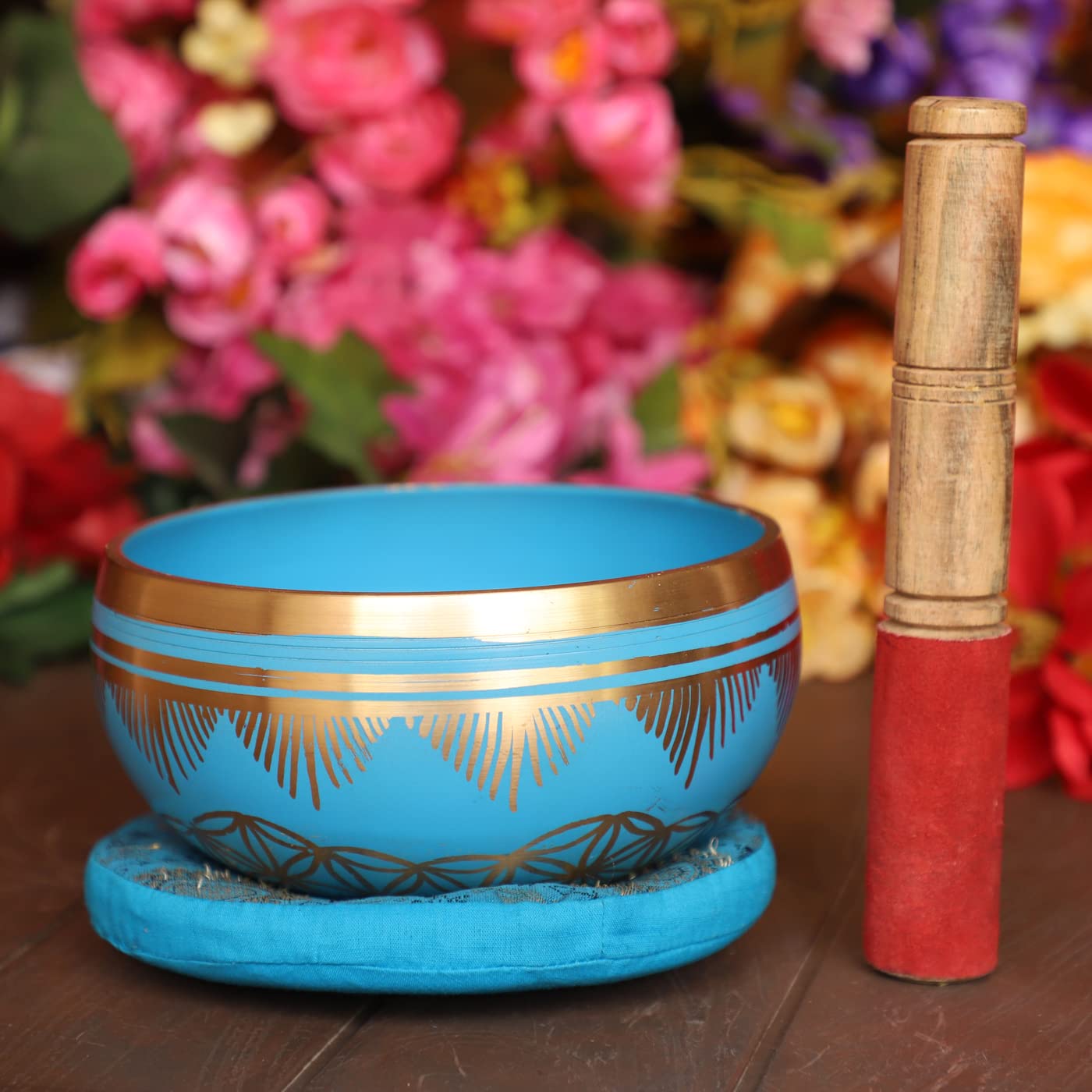 Cottage Handicraft,Throat Chakra - Blue coloured Tibetan Singing Bowl with free Elephant Gift