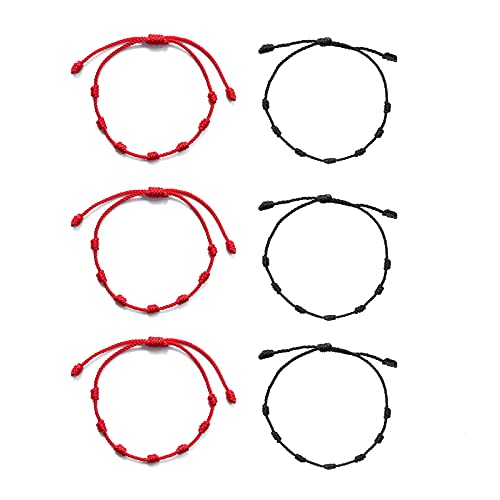 COLORFUL BLING Handmade 7 Knots Red String Thread Bracelet Protection Amulet for Success and Prosperity Family Couple Lovers Friendship Bracelets Jewelry for Women Men Teen-6pcs red Black