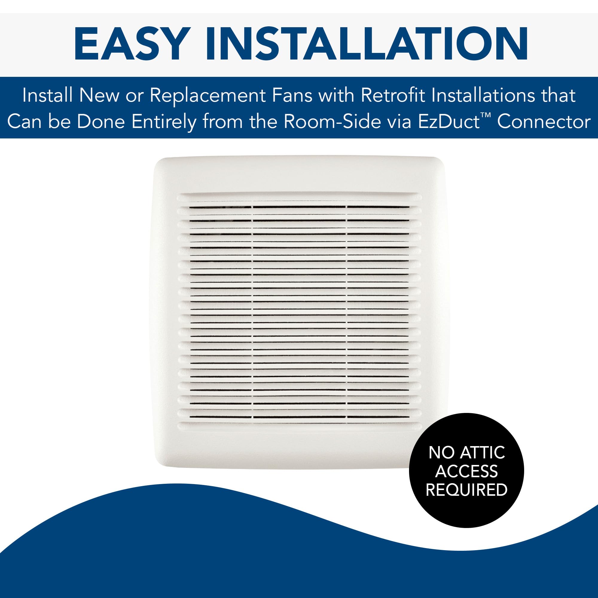 Broan-NuTone AE50 Ventilation Fan with Roomside Installation, ENERGY STAR Certified, Ceiling or Wall Mount, 50 CFM, 0.5 Sones, White