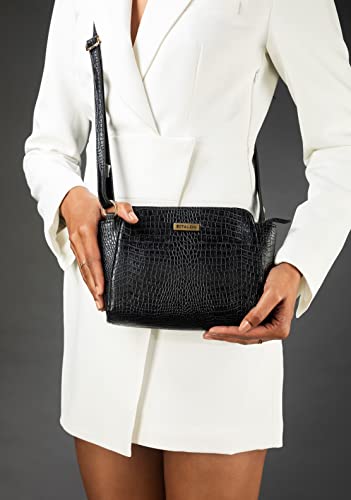 Crossbody Bags for Women-Small Vintage Leather Multi Pocket Shoulder Sling Womens Purses and Handbags (Black-3)