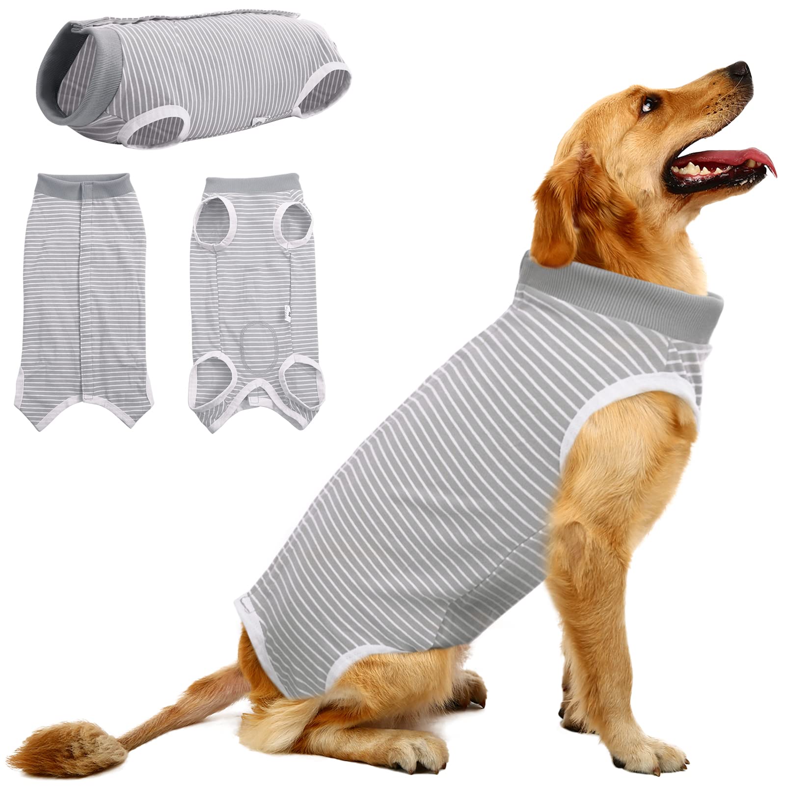 MIGOHI Dog Recovery Suit, Anti Licking Biting Dog Surgical Onesie After Surgery, Professional Dog Bodysuit for Male Female Dogs, Spay & Neuter Dog Shirts for Abdominal Wounds Skin Disease, Grey L