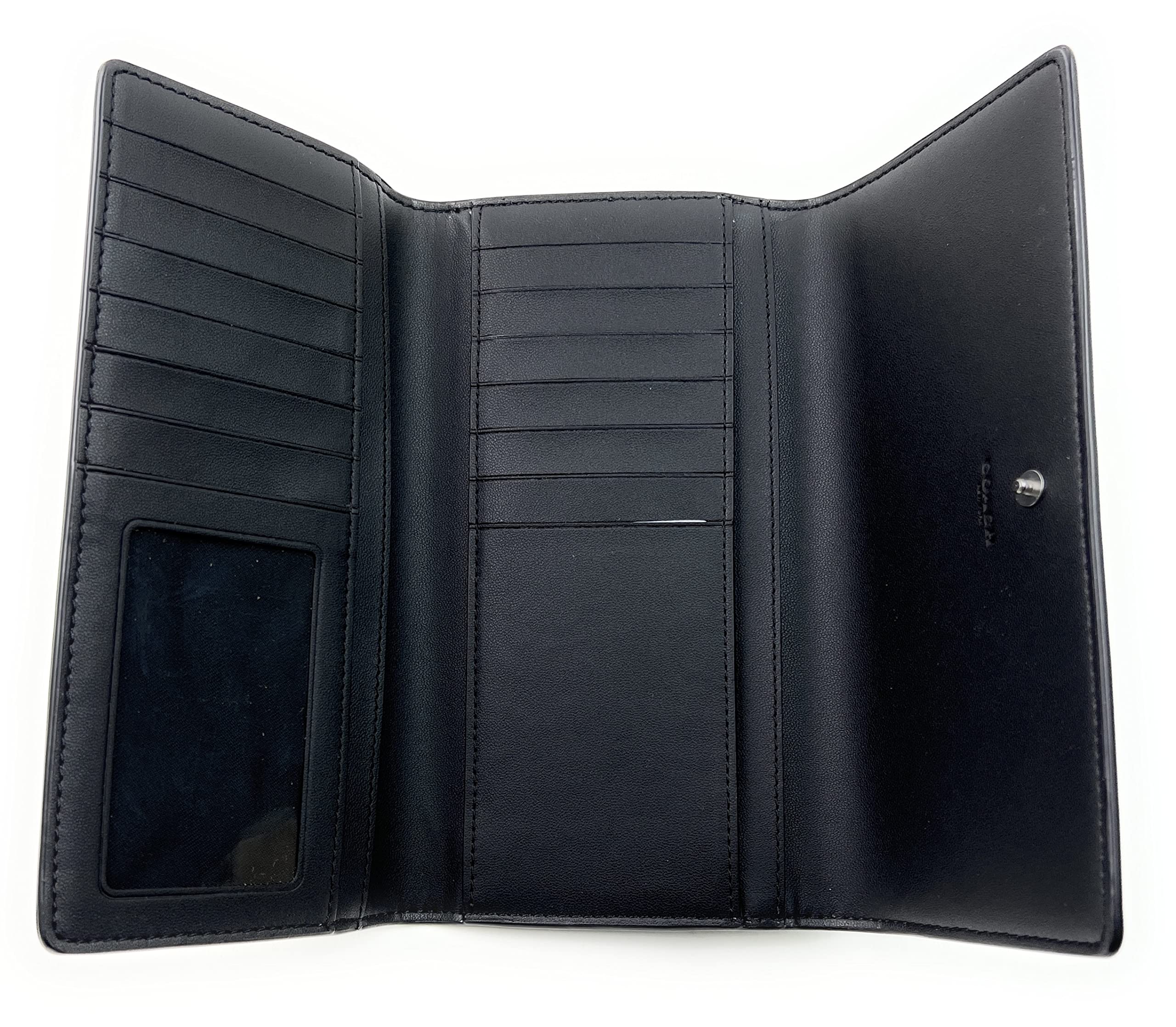 Coach Signature Slim Trifold Wallet (SV/Black Smoke/Black)