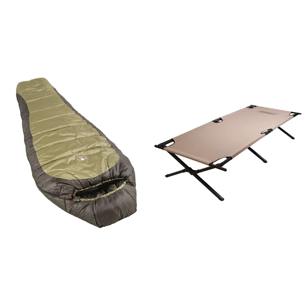 Coleman 0°F Mummy Sleeping Bag for Big and Tall Adults | North Rim Cold-Weather Sleeping Bag & 765353 Trailhead II Military Style Camping Cot