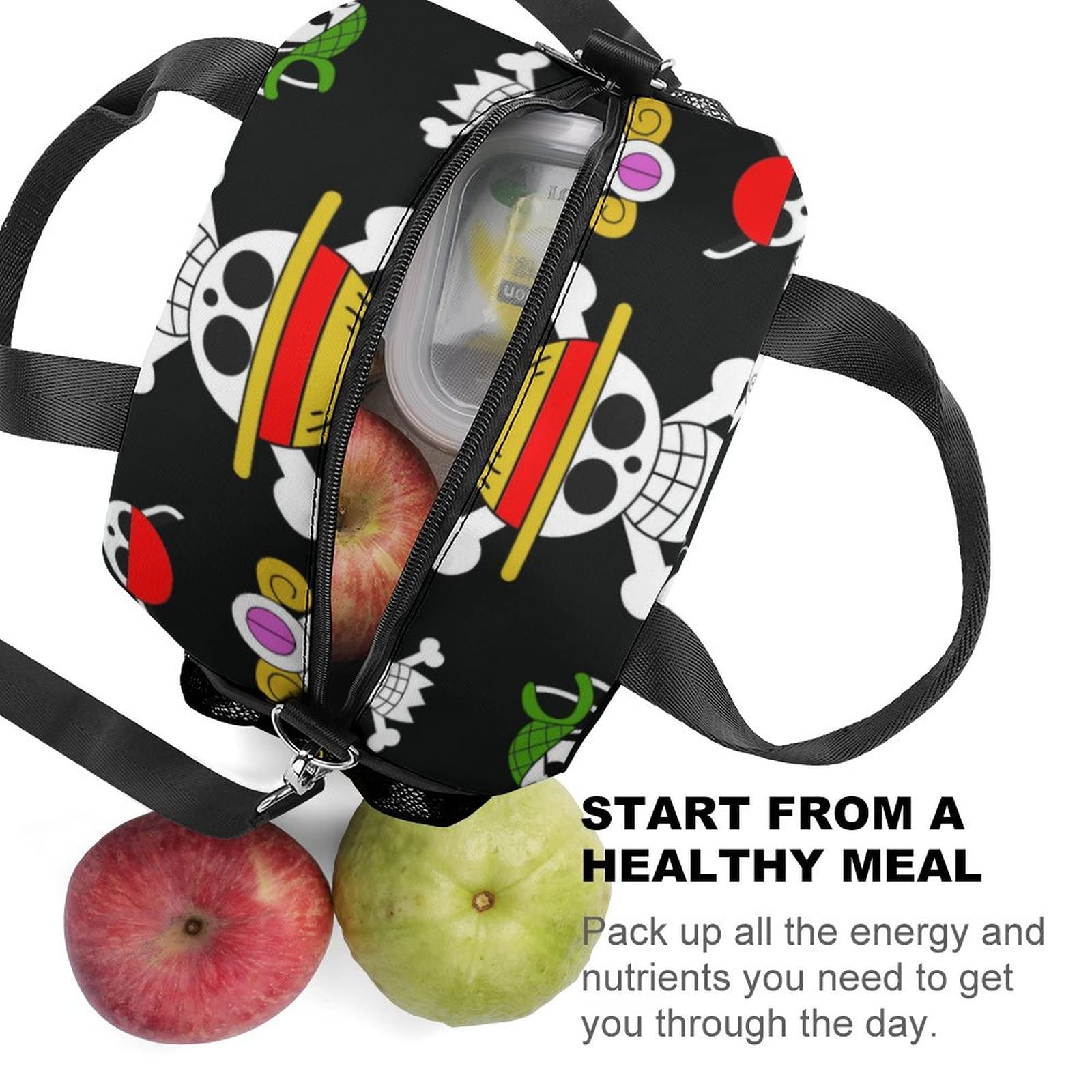 CHSSONG Insulated Lunch Bag One Skull Piece Dinner Box Leakproof Cooler Portable Handbag Reusable Thermal Tote Bag With Adjustable Shoulder Strap Black, 25.5x22.5x16.5cm(10x8.9x6.5inch)