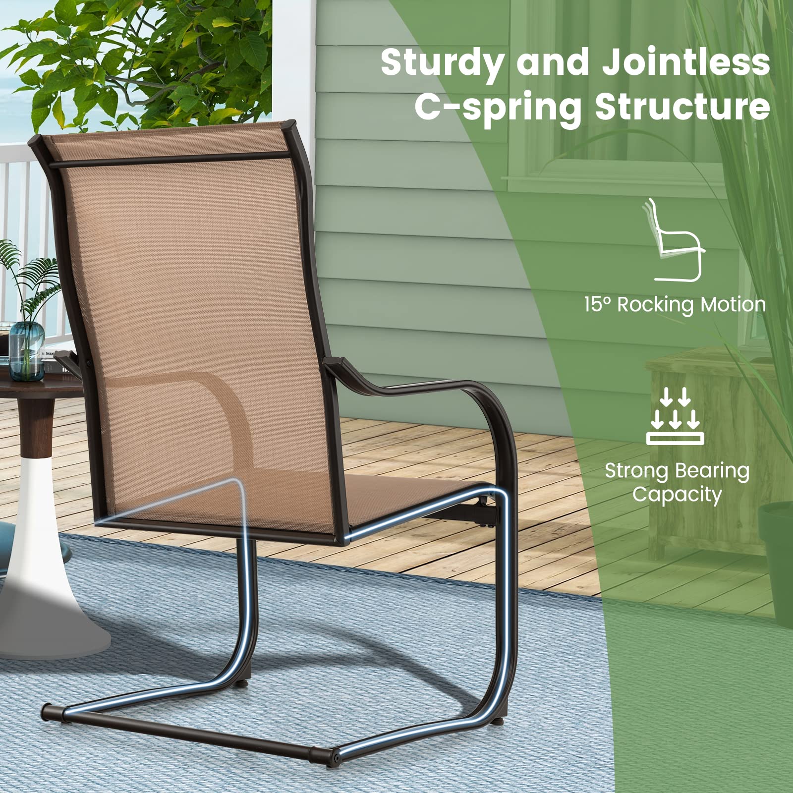 Giantex Patio Chairs Set of 4, High Back Outdoor Chairs w/Sled Base, All Weather Fabric, Heavy Duty Metal C-Spring Frame, Outside Dining Chairs for Lawn Deck Porch Balcony Backyard Pool