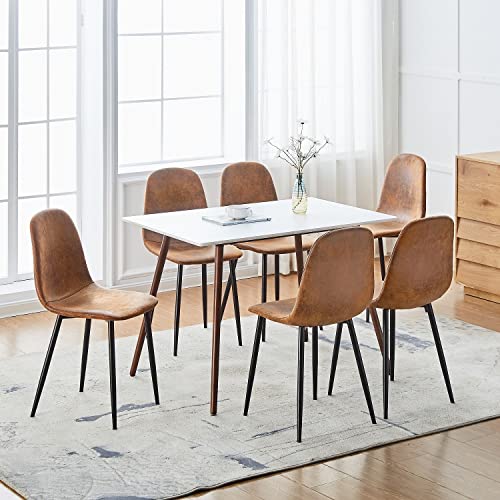HOMY CASA Dining Chairs Set of 6, Modern Mid-Century Style Dining Room Side Chairs Accent Chairs with Black Metal Legs Comfortable for Kitchen Lounge Farmhouse, Rustic Brown, 6PCS(Only Chairs)