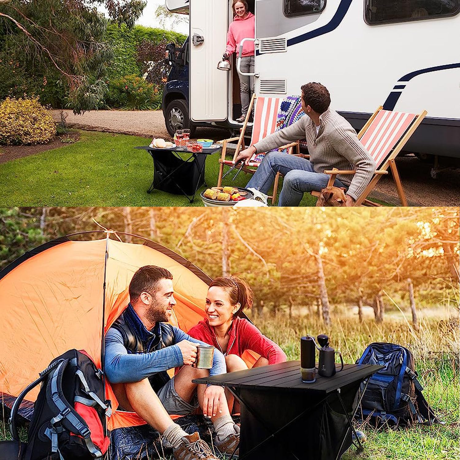 BlueZOO Portable Camping Table with Carrying Bag, Lightweight Aluminum Foldable Tabletop for Outdoor Camp, Cooking, Picnic, BBQ, Folding Beach Tables with Storage for Sand, 15.8x13.8x11.4inches