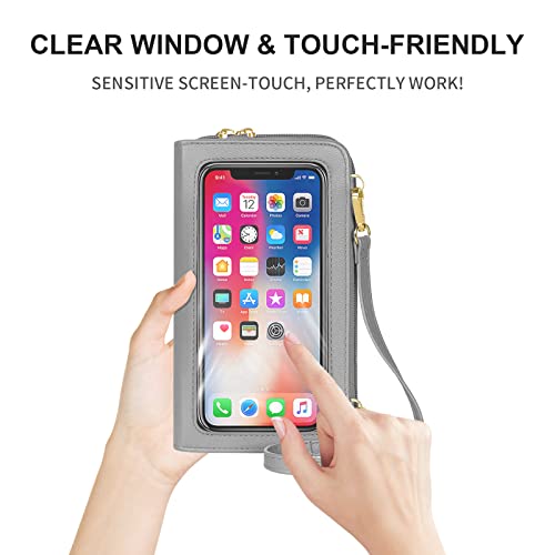 Crossbody Cell Phone Bags for Women, Touch Screen Bag RFID Blocking, CellPhone PU Leather Wallet Purse, Shoulder Handbag with Credit Card Slots,Gray