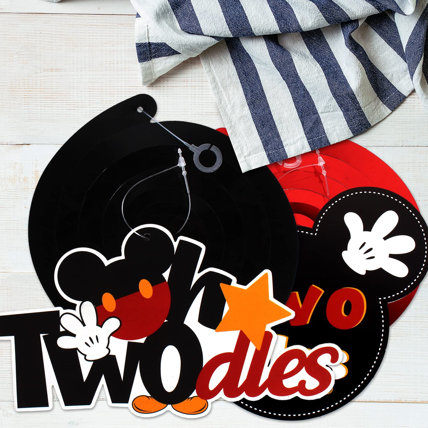 LINGTEER Mickey Oh Twodles Birthday Swirls Streamers - Cheers to Boys 2nd Birthday Kids Two Years Old Mouse Bday Party Hanging Decorations.