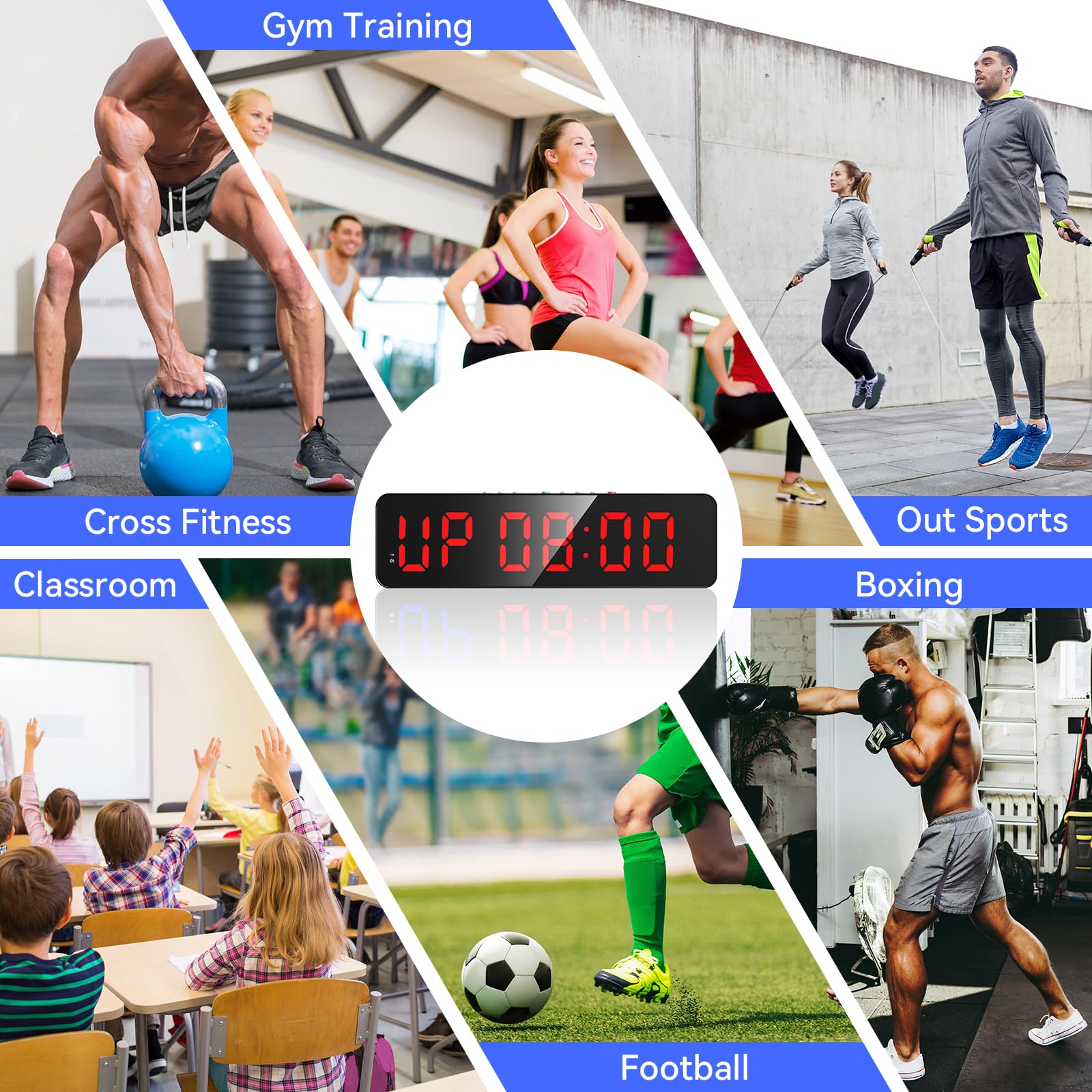 Seesii Gym Timer,LED Workout Colck Count Down/Up Clock,11.5" x 4" Ultra-Clear Digital Display, Power Bank Compatible with Workout Metal Stopwatch, Multi-Scenes with Remote