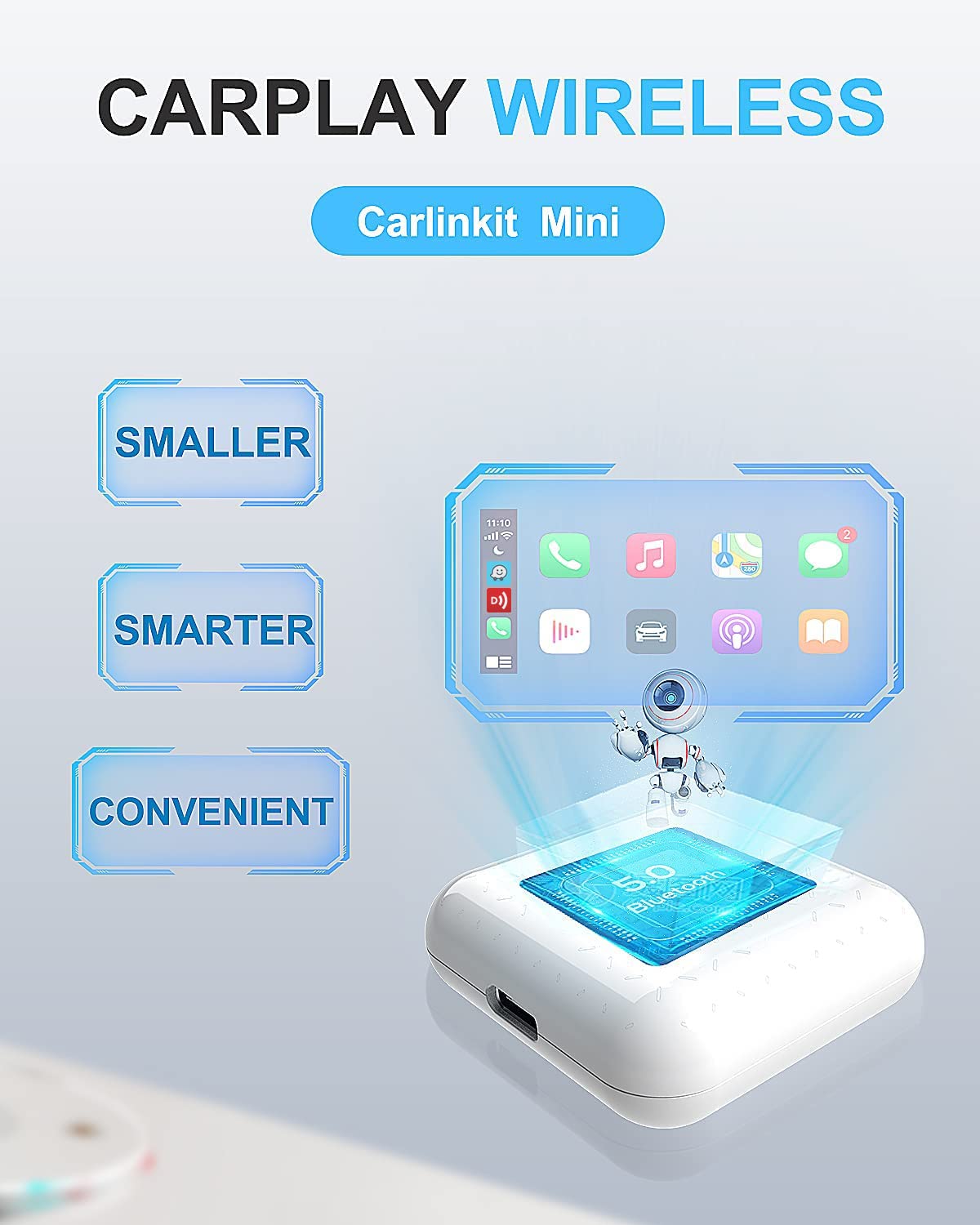 Carlinkit 3.0 Mini Wireless CarPlay Adapter for Car of Factory OEM Carplay & with iOS System Version 6.0 and Above to Achieve The Wireless Carplay, Easy Setup - Plug-in USB Adapter Directly.