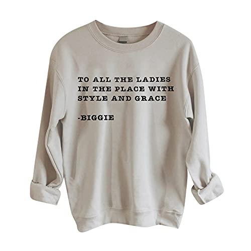Casual Crewneck Sweatshirts Loose Fit Long Sleeve Pullover Hoodies for Women Beige Thin Sweatshirts for Women