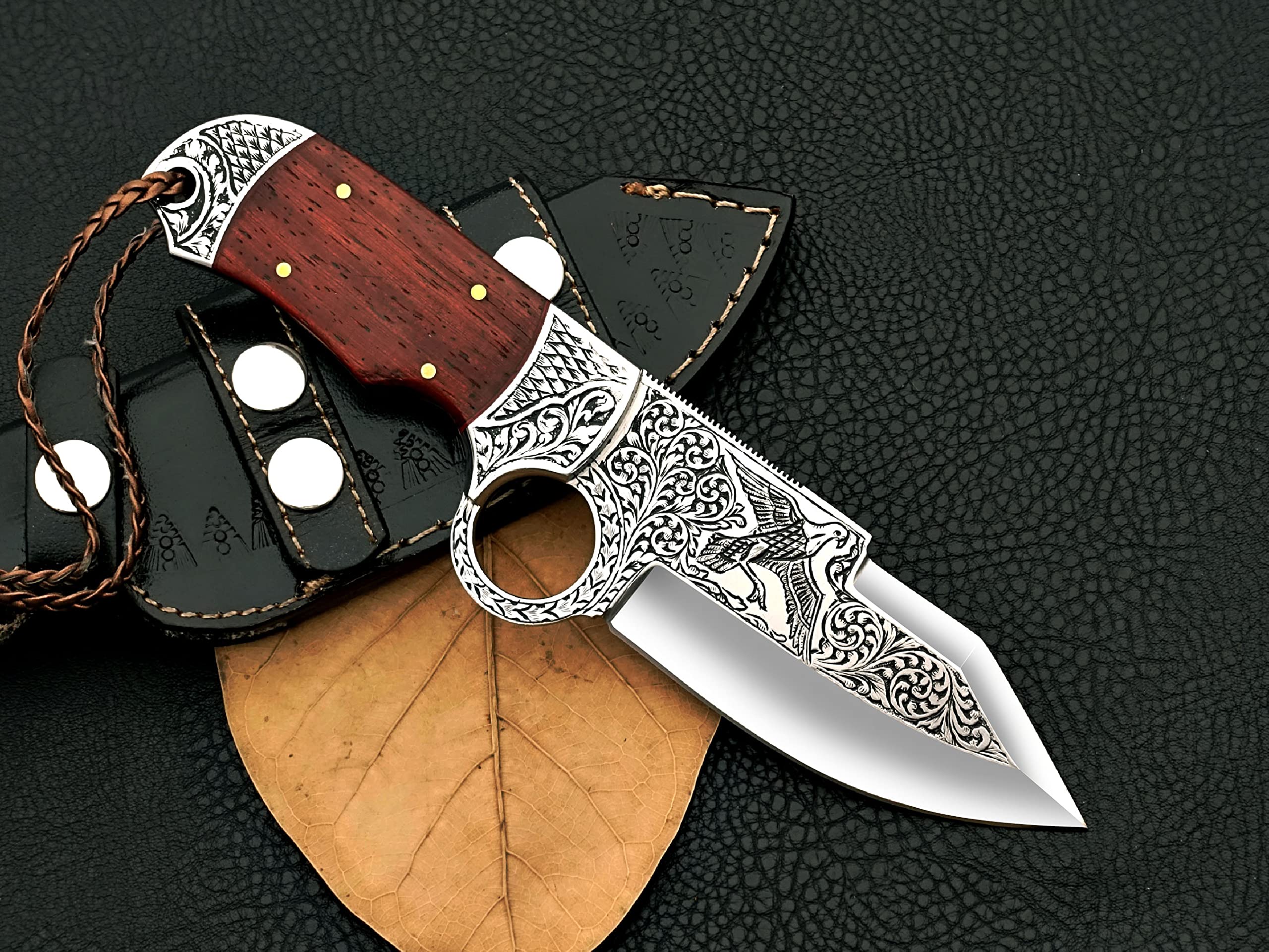 Custom Handmade/Engraved Knife/Luxury Knife D2 steel/Engraved knife with eagle engraving / D2 Tool Steel hunting and camping knife/Engraved Jungle knife