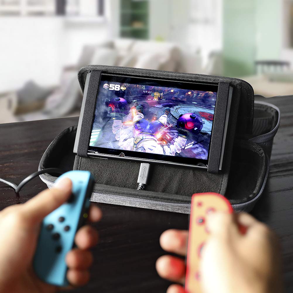 VUP Carrying Case Compatible with Nintendo Switch, Protective Hard Cover Storage Case, Portable Travel Carry Case for Accessories and 18 Game Cartridges, Gray