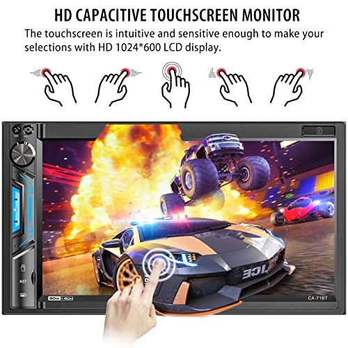 Double Din Car Stereo Receiver: 7 Inch HD Touchscreen Car Audio with Bluetooth β LCD Capacitive Monitor | Mirrorlink | Live Rearview Camera | USB/SD/AUX Input | AM/FM Car Radio | Subwoofer