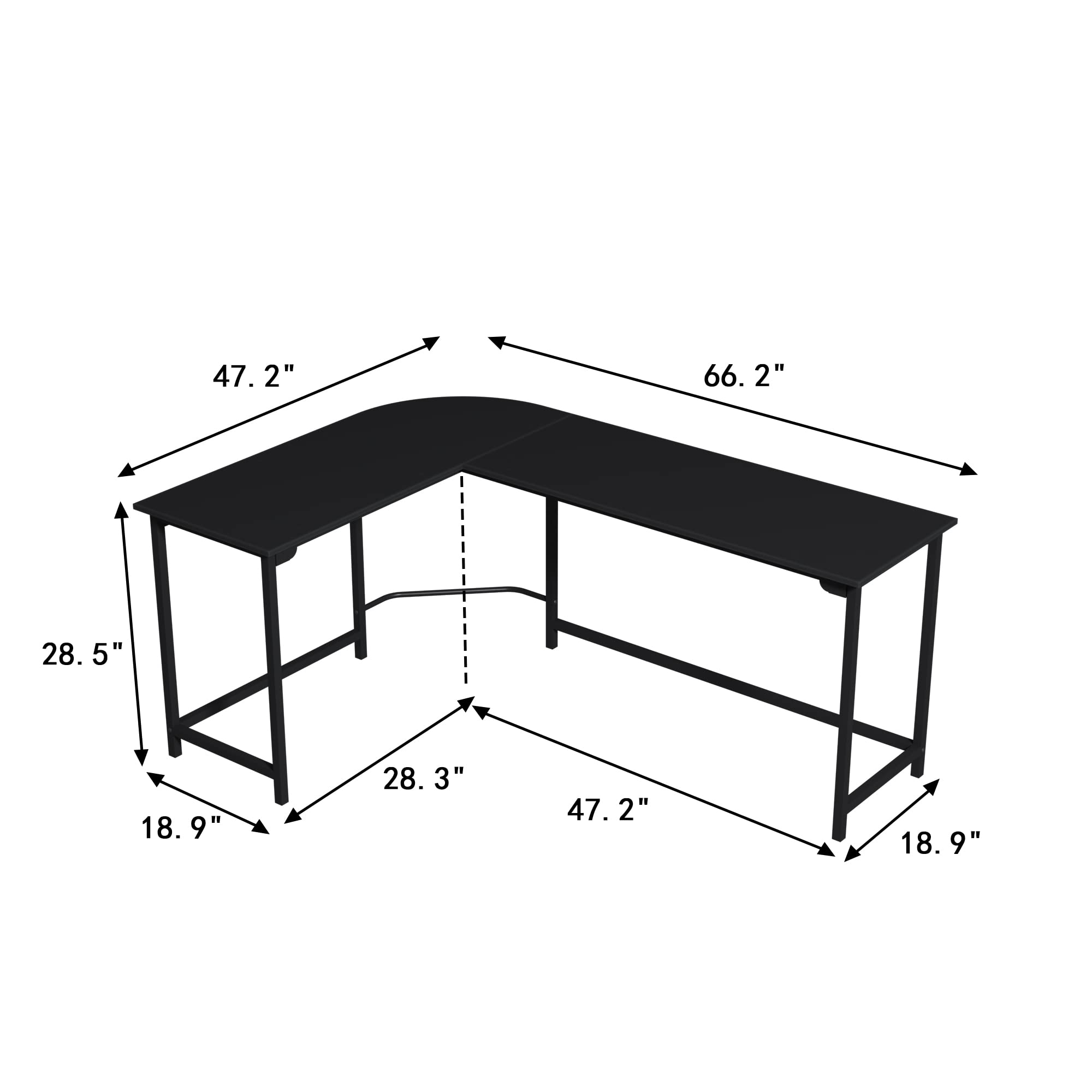 bzbbzc 47 Inches L Shaped Corner Desk,Sturdy Home Office Computer Desk Gaming Desk Writing Table Workstation Space Saving Easy Assembly Black