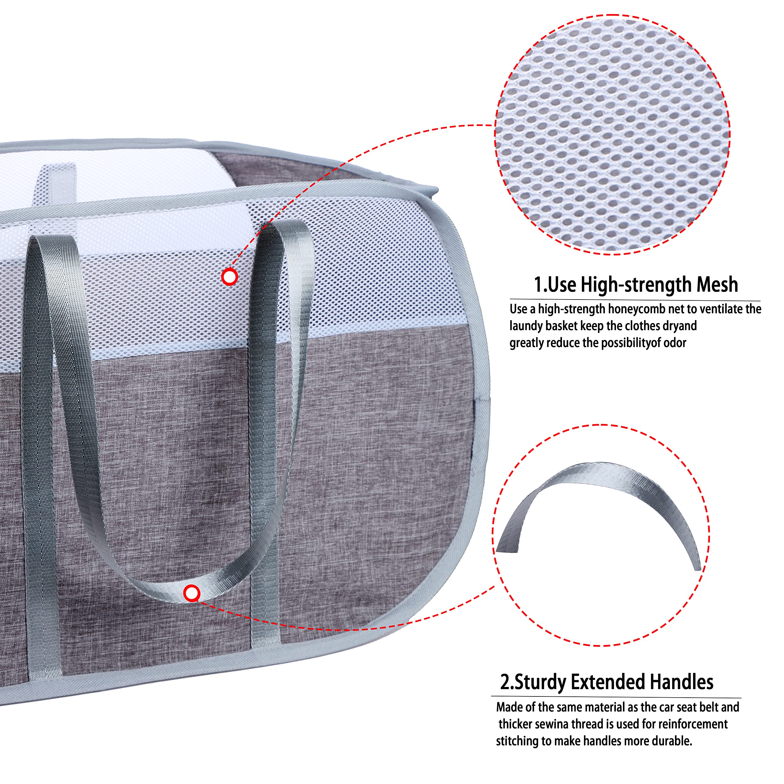Pop Up Laundry Hamper，with Durable Handles collapsible laundry basket，Easy to Open and Fold for college Dorm,kids room，travel (Gray)…