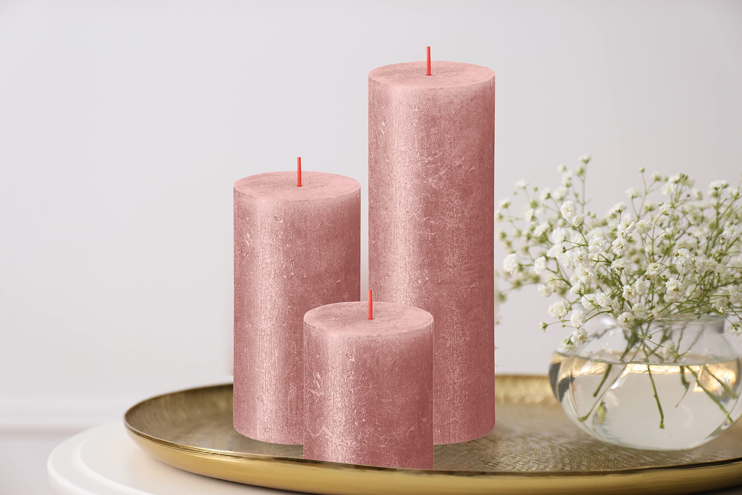 BOLSIUS Pink Shimmer Metallic Pillar Candles 4 Pack - 2.75 X 5 Inches - Premium European Quality - includes Natural Plant-Based Wax - Unscented Dripless Smokeless 60 Hour Party & Wedding Candles