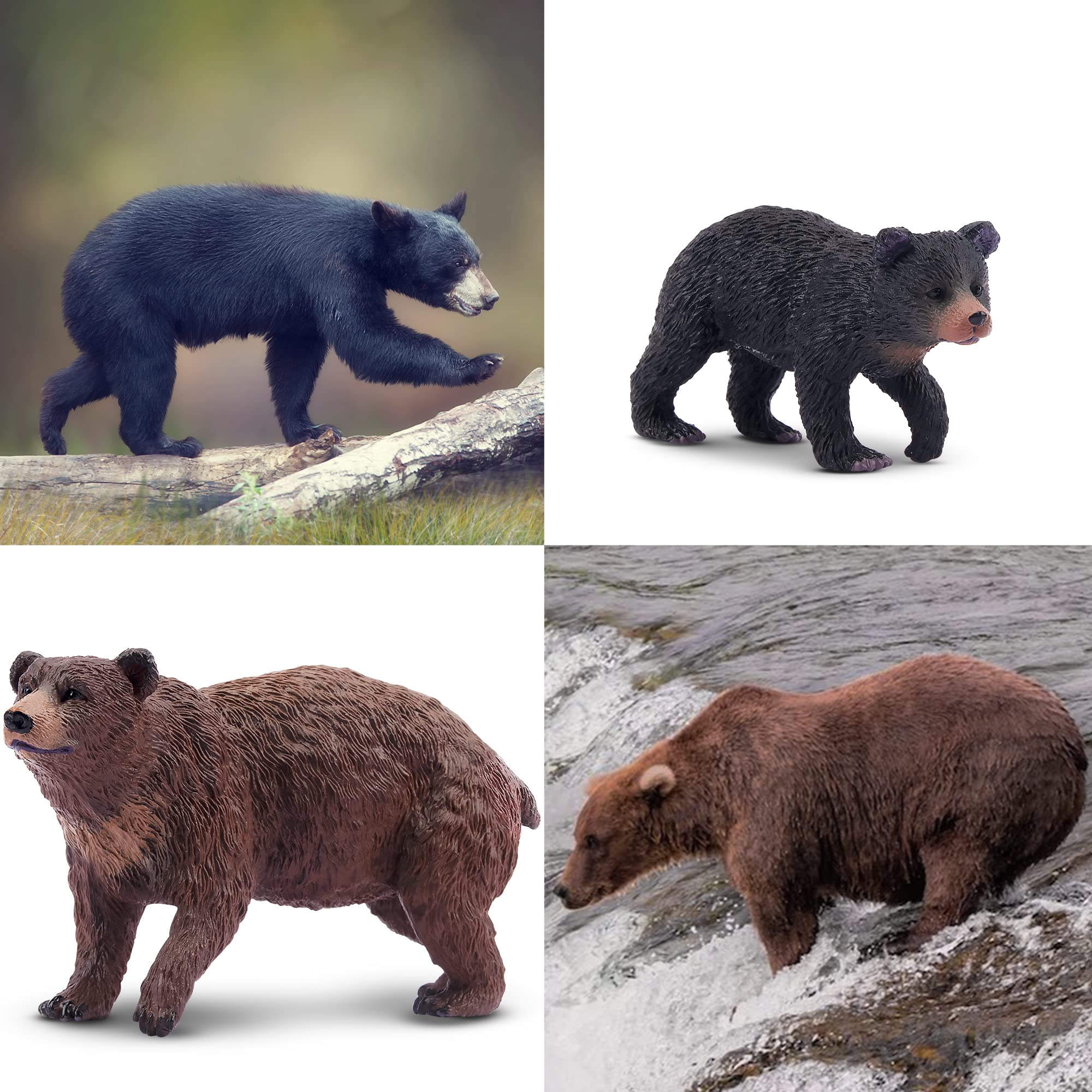 Toymany 6PCS Bear Figurines, Realistic Forest Animals Bear Family Figures Toy Set Includes Brown Bears Black Bears and Cubs, Education Toy Birthday for Kids Toddlers