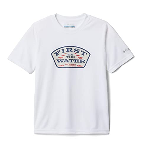 Columbia Youth Boys PFG Finatic Short Sleeve Shirt, White Fotw, Small
