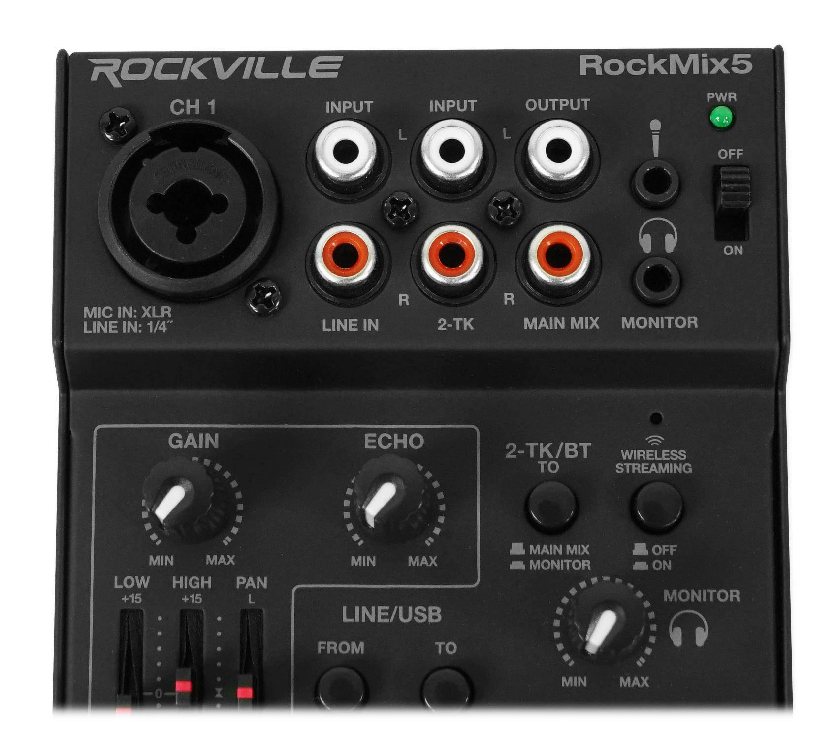Rockville RockMix 5 Channel Pro Mixer w/USB Interface, Bluetooth, Echo, EQ