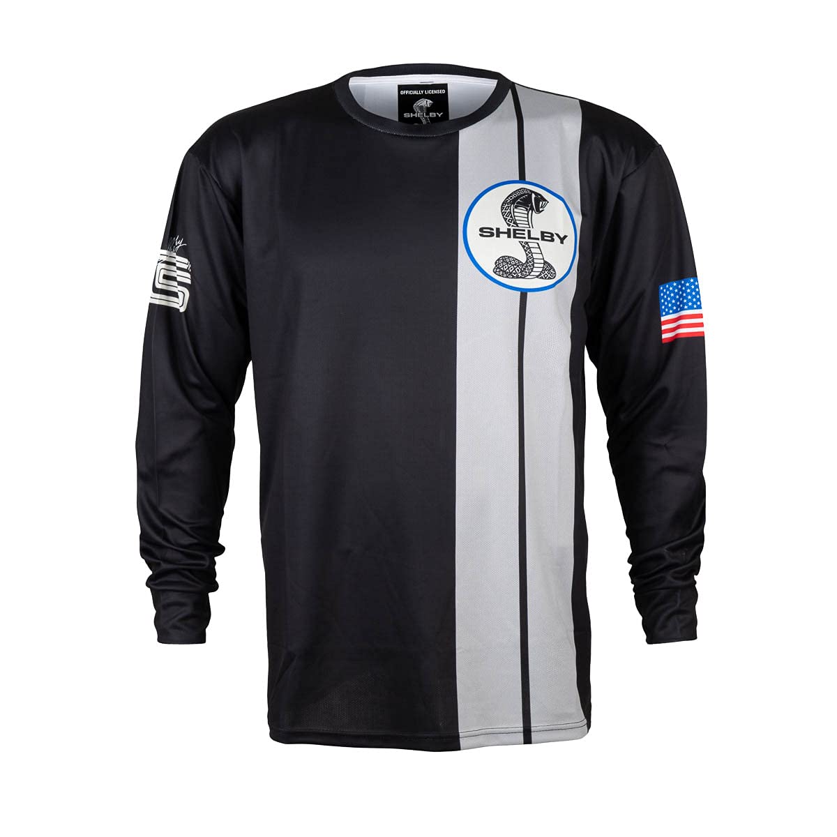 Carroll Shelby® American Black Two Stripe Long Sleeve Tee T-Shirt | Performance, Quick Dry, Moisture Wicking Fabric | Officially Licensed Product | X-Large