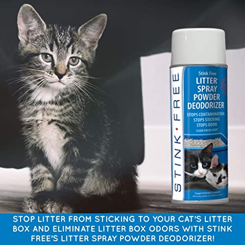 Stink Free Cat Litter Box Deodorizer Powder Spray & Odor Eliminator (2 Cans) - Non-Stick Kitty Litter Box Deodorizer, Eliminators, Absorber & Freshner