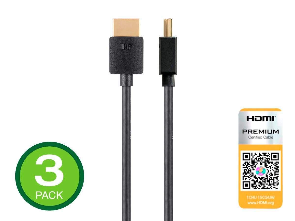 Monoprice Certified Premium HDMI Cable - 3 Feet - Black (3 Pack) 4K@60Hz HDR 18Gbps 36AWG YUV 4:4:4 - Ultra Slim Series