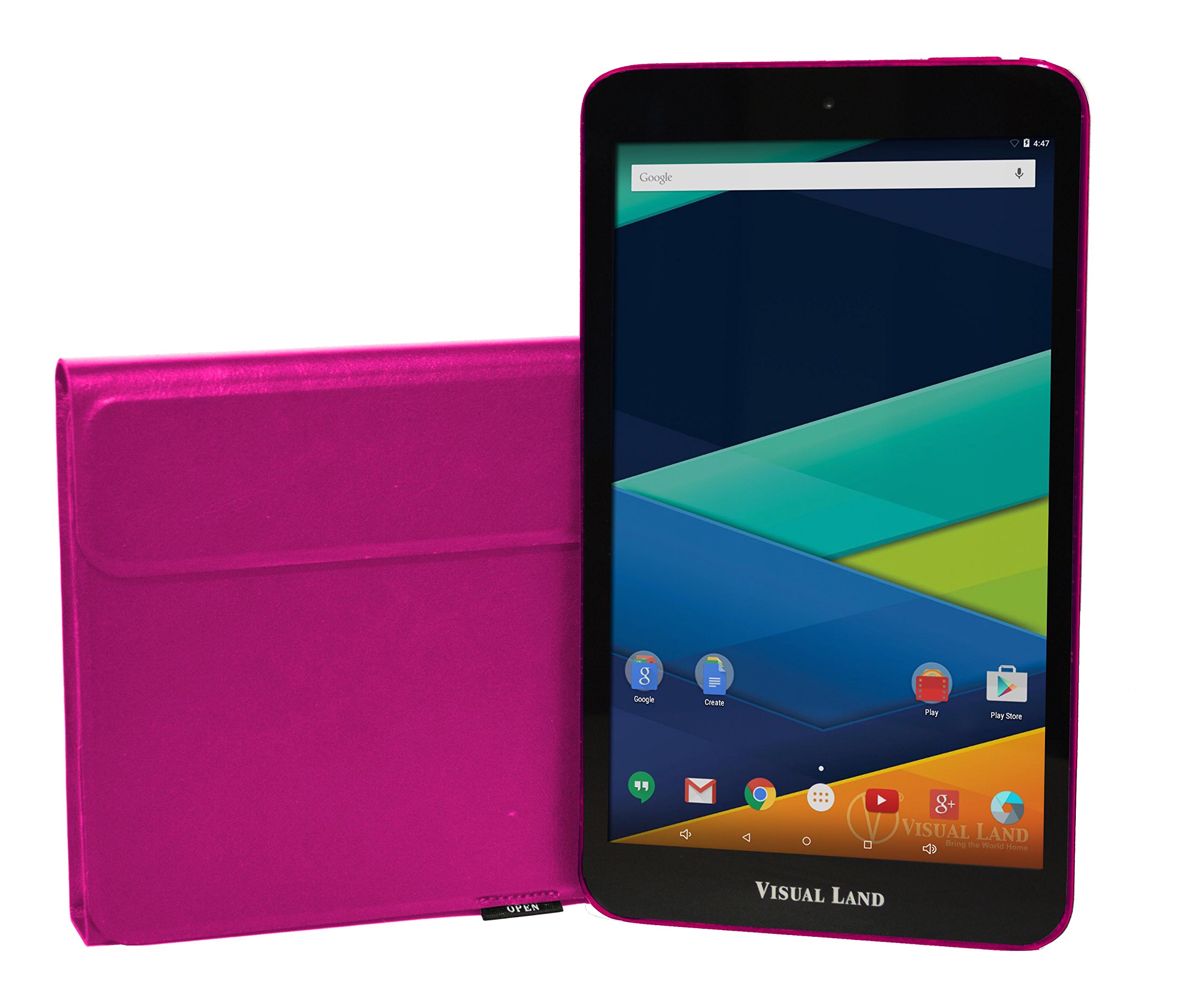 Visual Land Prestige Elite 10QS - 10.1" QuadCore Lollipop 5.0 Android Tablet with Keyboard Case, 16GB, IPS 1280x800 HD Screen, WiFi, Bluetooth ( Magenta )