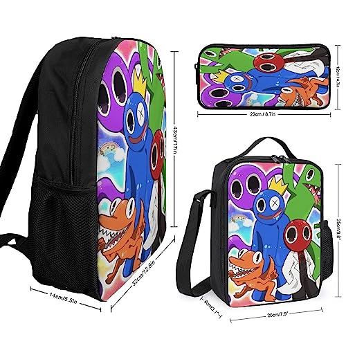 Cartoon Rainbow Backpack 3PCS Lightweight Laptop Backpack Casual Durable Travel Bags Large Capacity Backpack