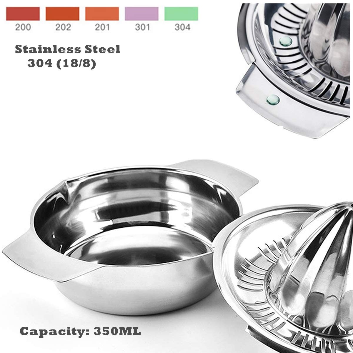 Citrus Lemon Orange Grapefuit Juicer Manual Squeezer 304 Stainless Steel Robust Hand Juicer Reamer Rotation Press with Strainer&12 OZ Bowl, 2 Pour Spouts, Dishwasher Safe, Easy to Clean, Heavy Duty