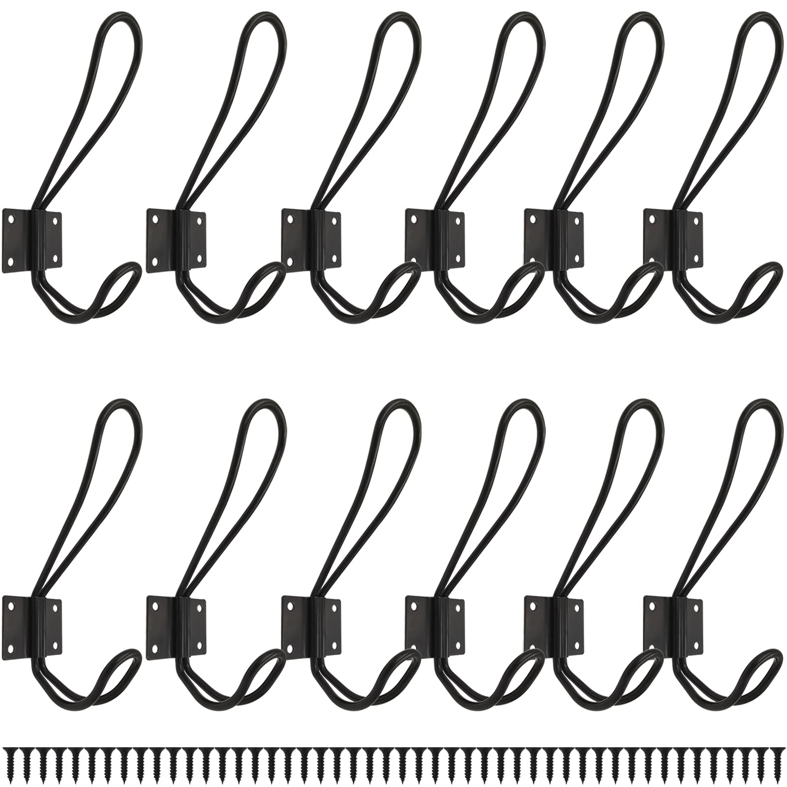 LLPJS Farmhouse Rustic Style Coat Hooks, Coat Rack Towel Hanger for Coats and Hats or Bags Clothes Hanging, Entryway Board Wall Mounted Hooks (12 Pack)