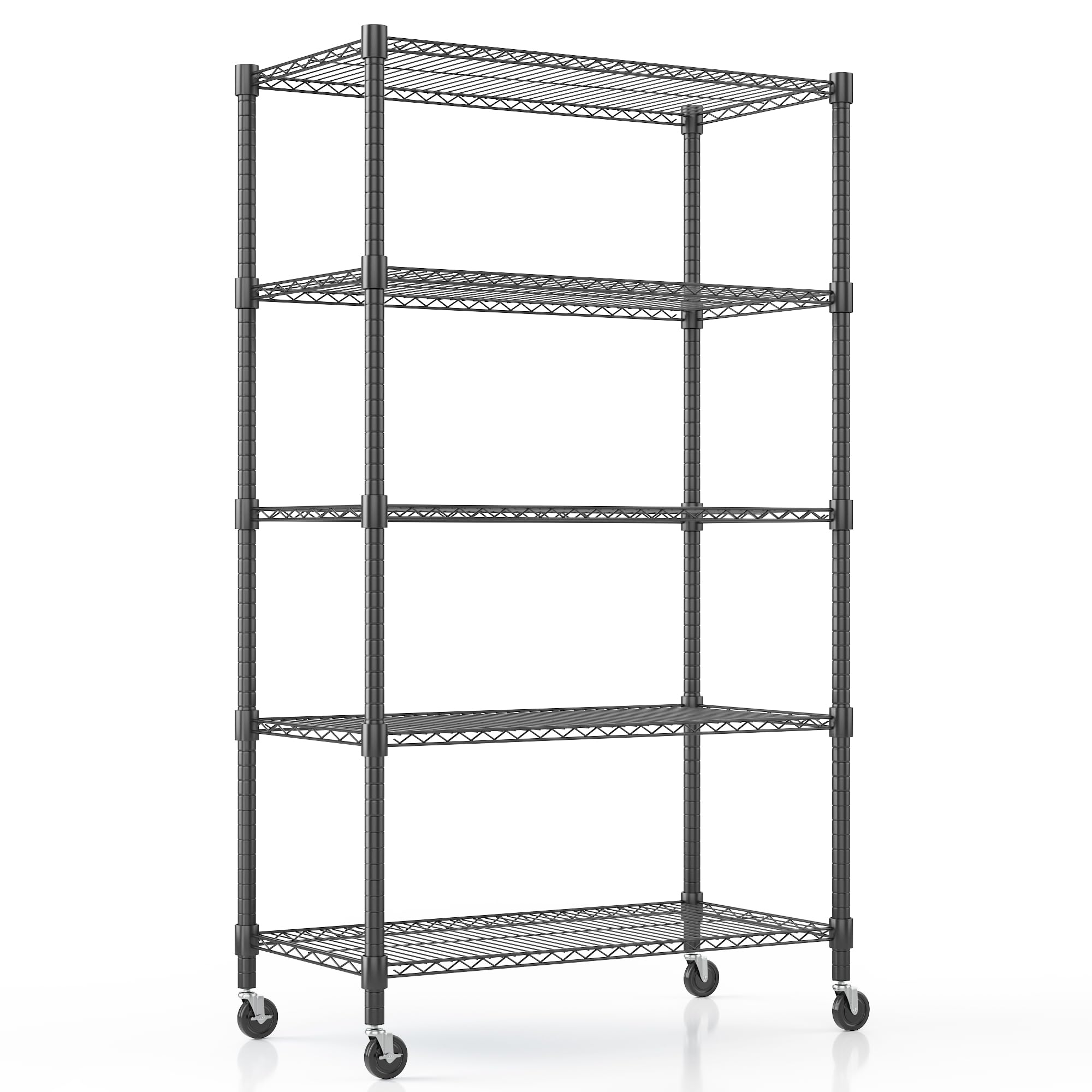 Himimi 18" D×36" W×82" H Storage Shelves with Wheels Metal Wire Shelving Unit 5 Tier Adjustable Shelving Heavy Duty Garage Shelf Organizer Rack Loads 2000LBS,Black