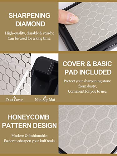 Double-Sided Diamond Sharpening Stone, Kalolary Knife Sharpener Stone Whetstone Honeycomb Surface Plate with Non-slip Base for Scissors Knives Outdoor Kitchen Sharpen Tools (600/1200 Grit, 150 x 63mm)