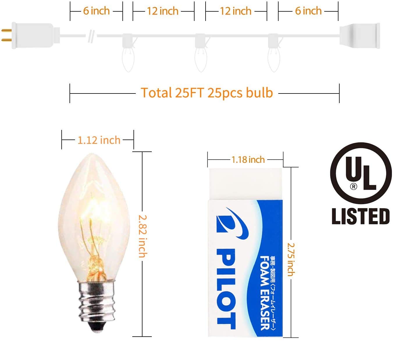 C9 Clear Christmas String Lights - Outdoor Christmas Tree Lights String - Hanging Christmas Roofline Lights - Patio Lights for Outdoor Decor - Green Wire, 25 Feet