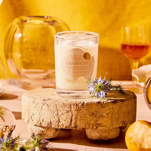 Rewined - Premium Champagne Scented Candles (6oz) - Velvety Smooth, Smoky Scented with Notes of Peony, Bergamot, Peach Blossom & Brioche - Non Toxic Candles